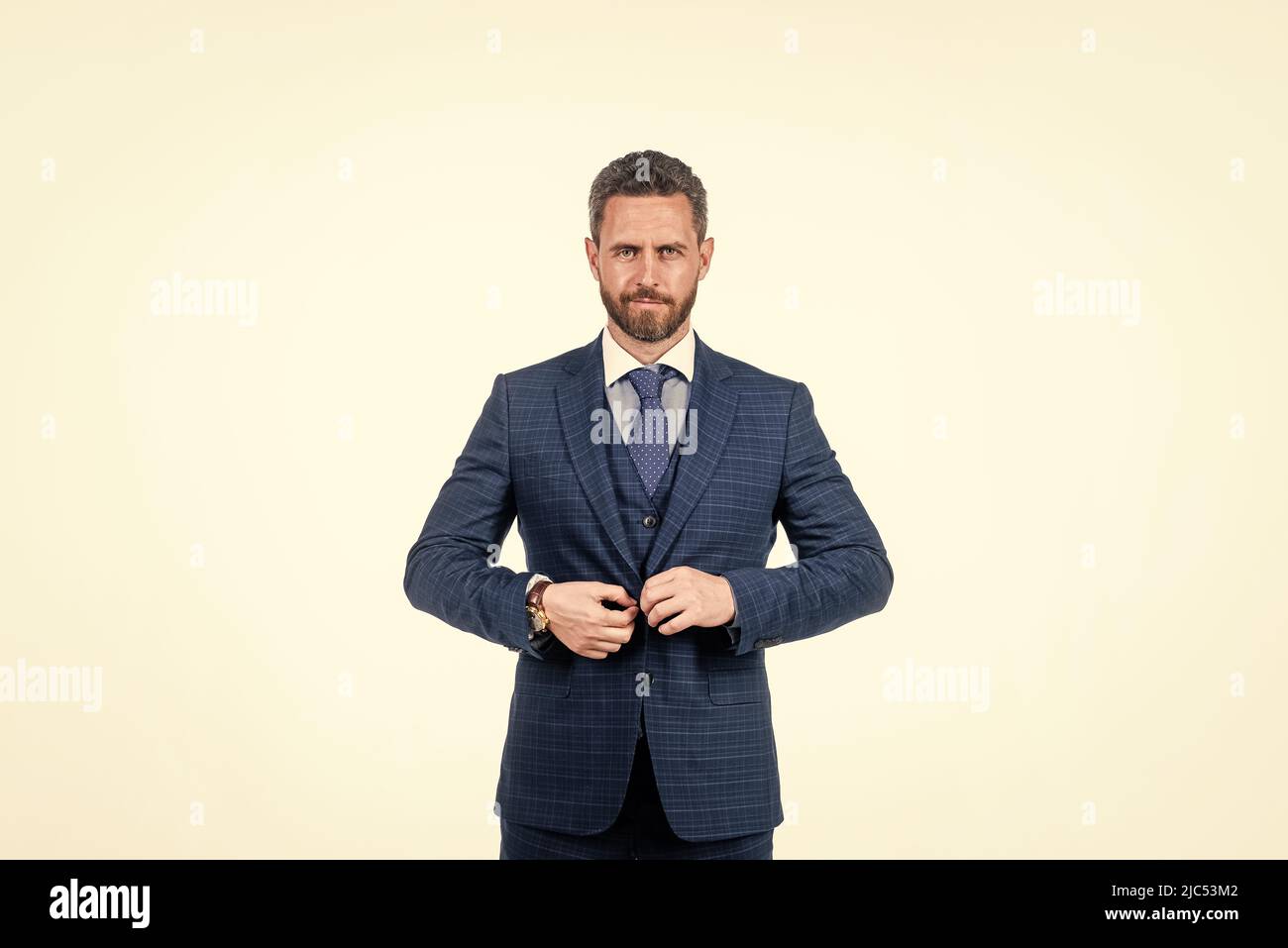 handsome guy isolated on white. confident male boss button up a jacket ...