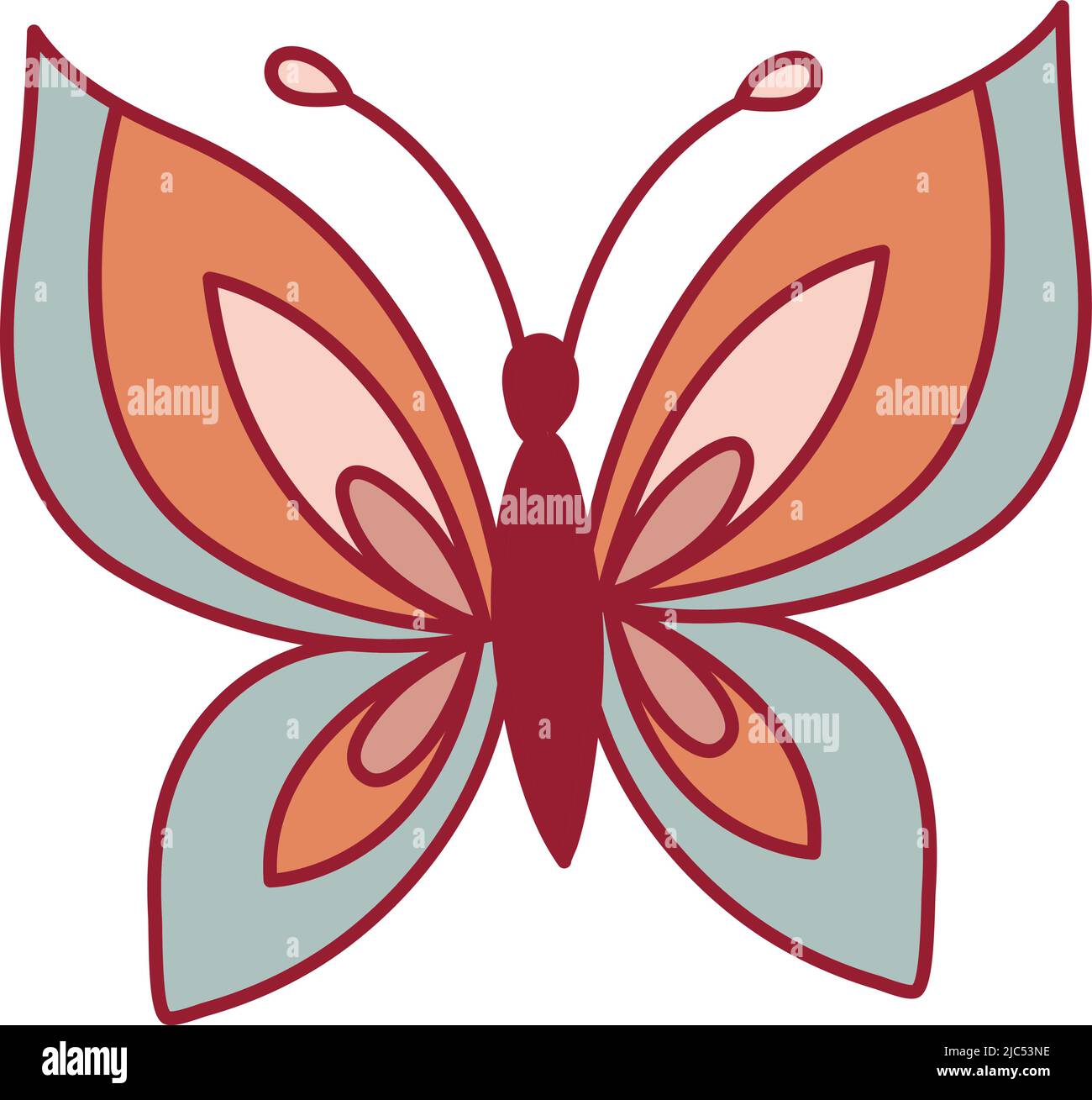 Butterfly Retro 70s 60s Groovy Hippie vector illustration. Boho Summer ...