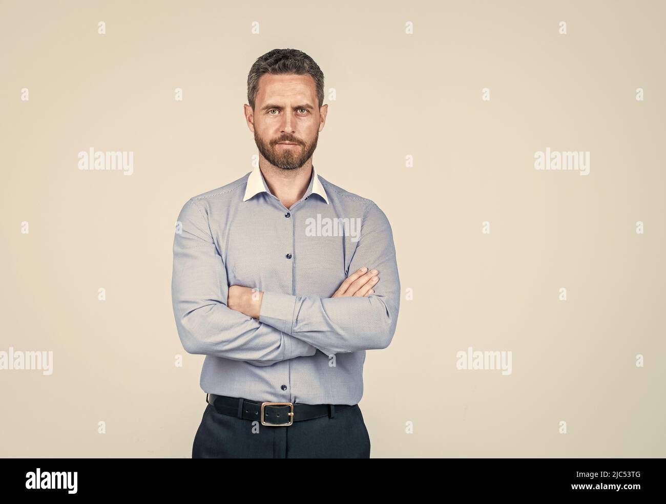 confident boss. copy space. mature businessperson in shirt crossed ...