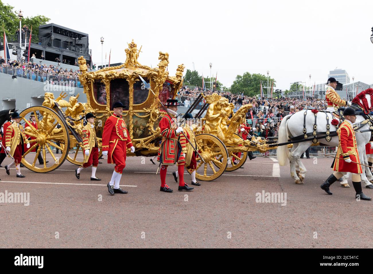 5 June 2022 - Queen Elizabeth II golden state coach moves along the ...