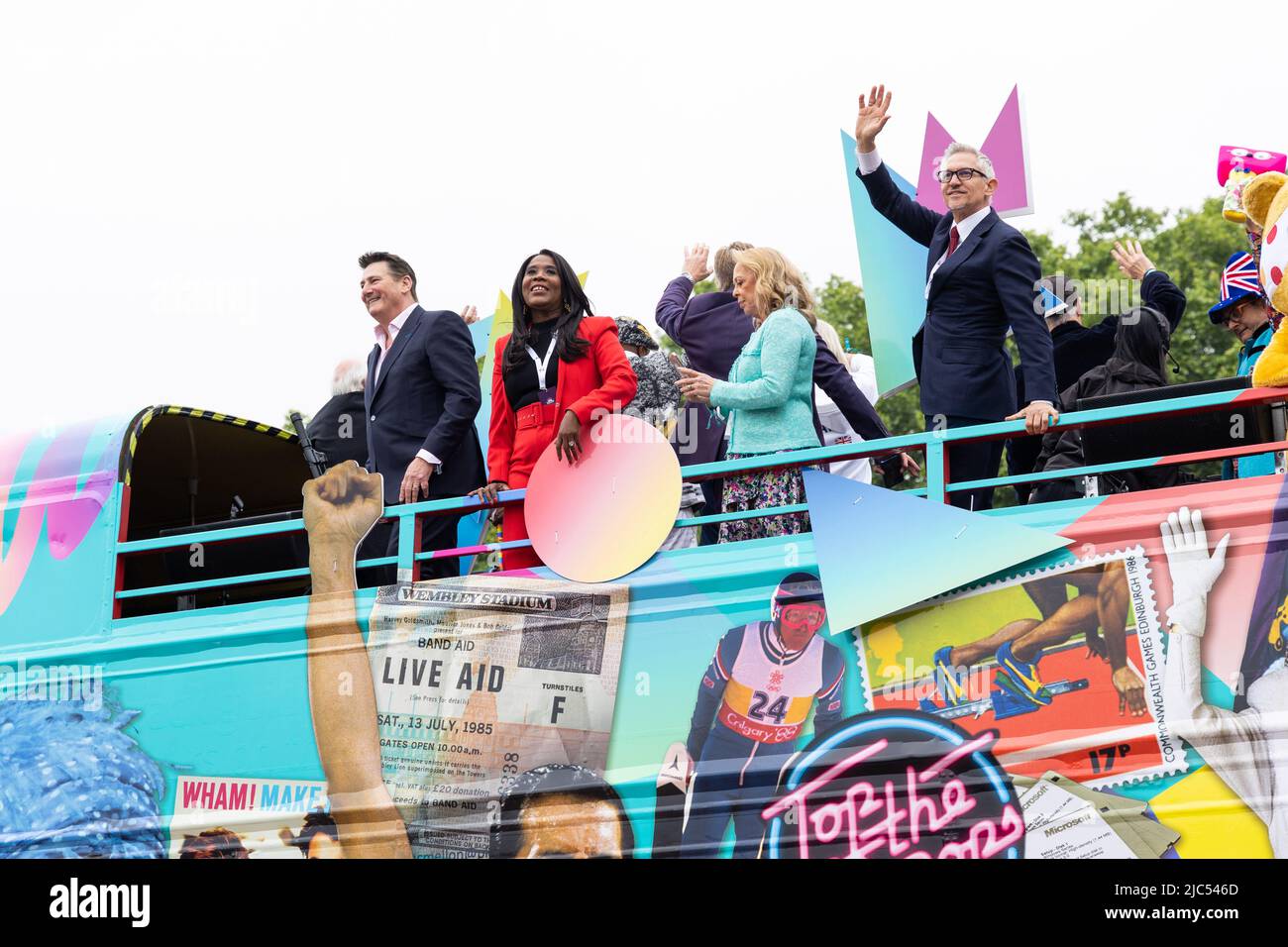 5th June 2022 - British celebrities on open top bus at Queen Elizabeth ...