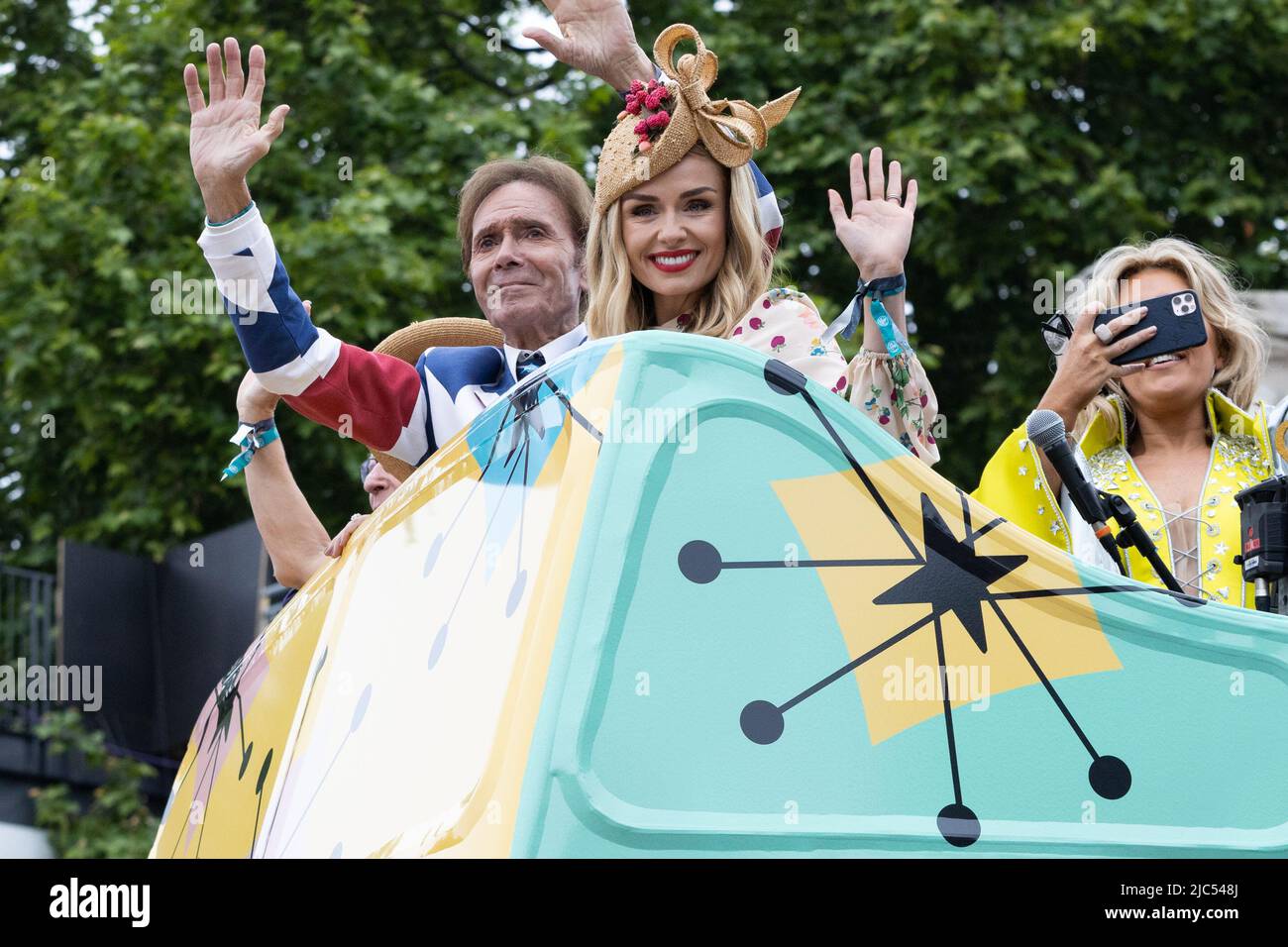 5th June 2022 - Cliff Richard and Katherine Jenkins on open top bus at ...