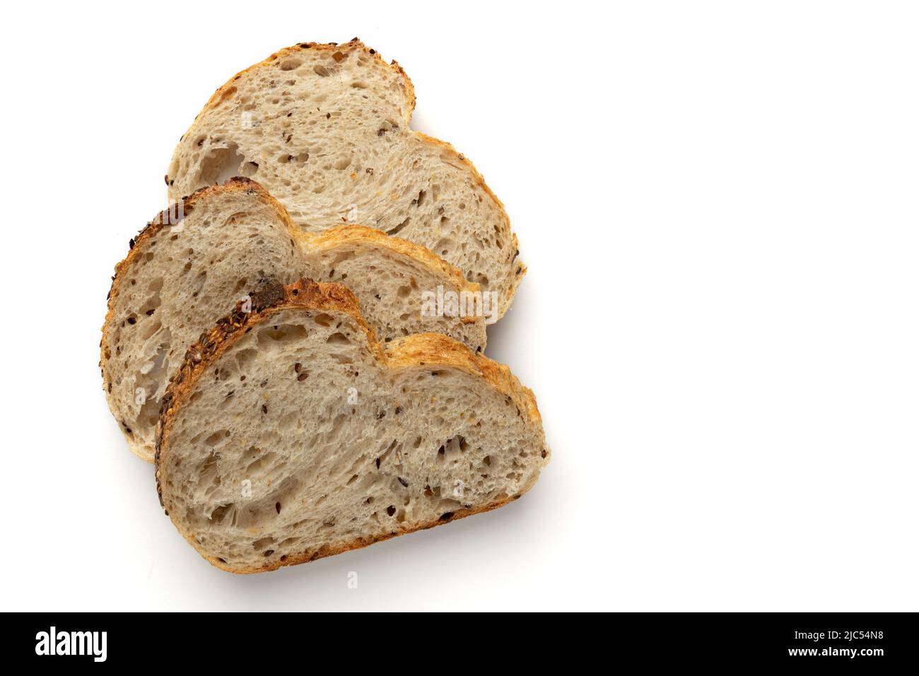 three slices wheat bread isolated on white background, fresh bread with ...