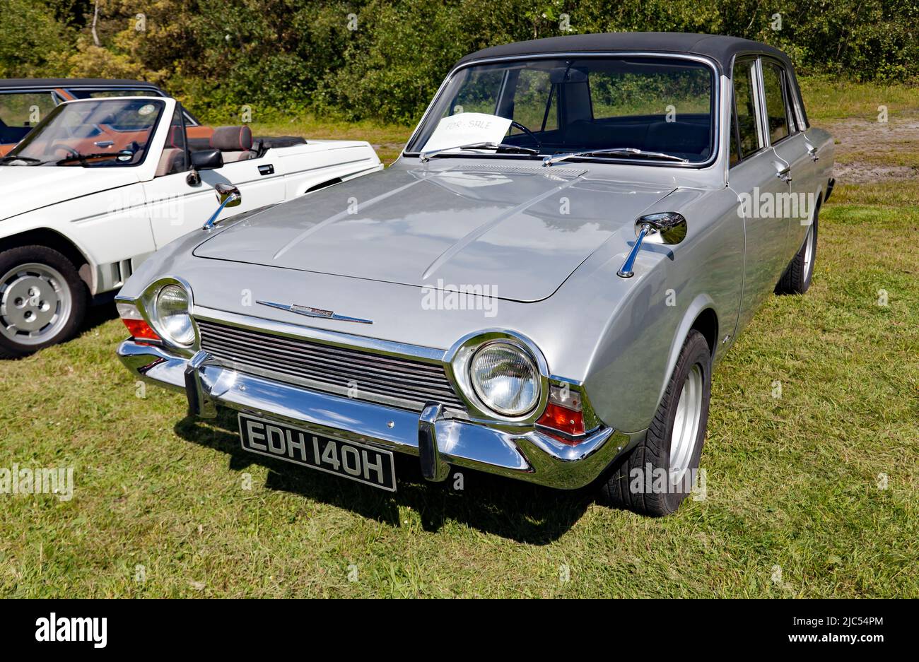 Three-Quarters Front View of a Silver, 1970, Ford Corsair 2000E, on ...