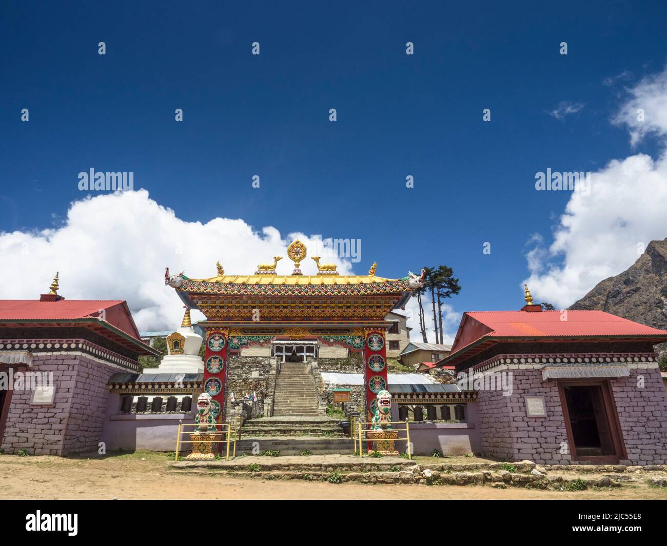 Entrance gate to Dawa Choling Gompa (Tengboche Monastery), Khumbu Stock ...