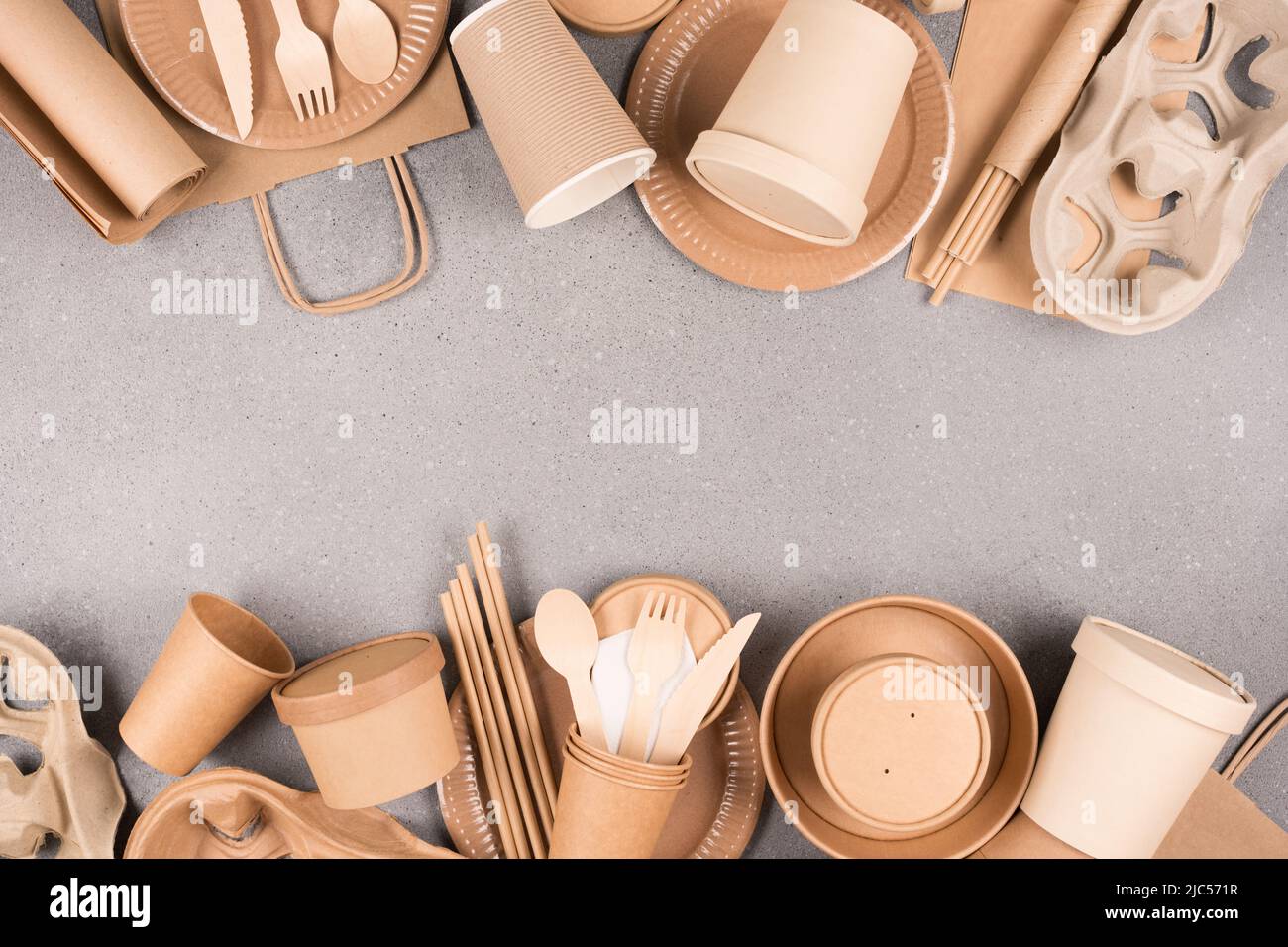 Frame made with eco paper tableware and utensils - paper cups ...