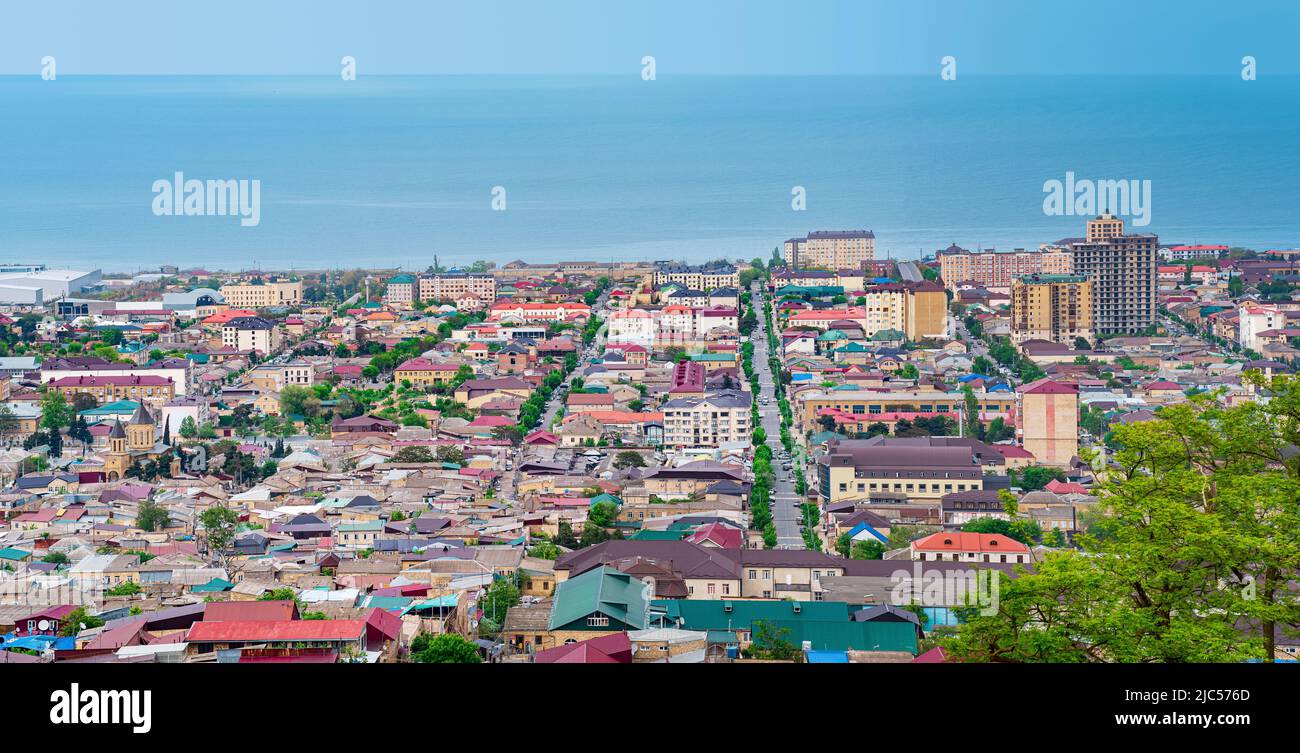 top view from the wall of the citadel to the city of Derbent and the ...