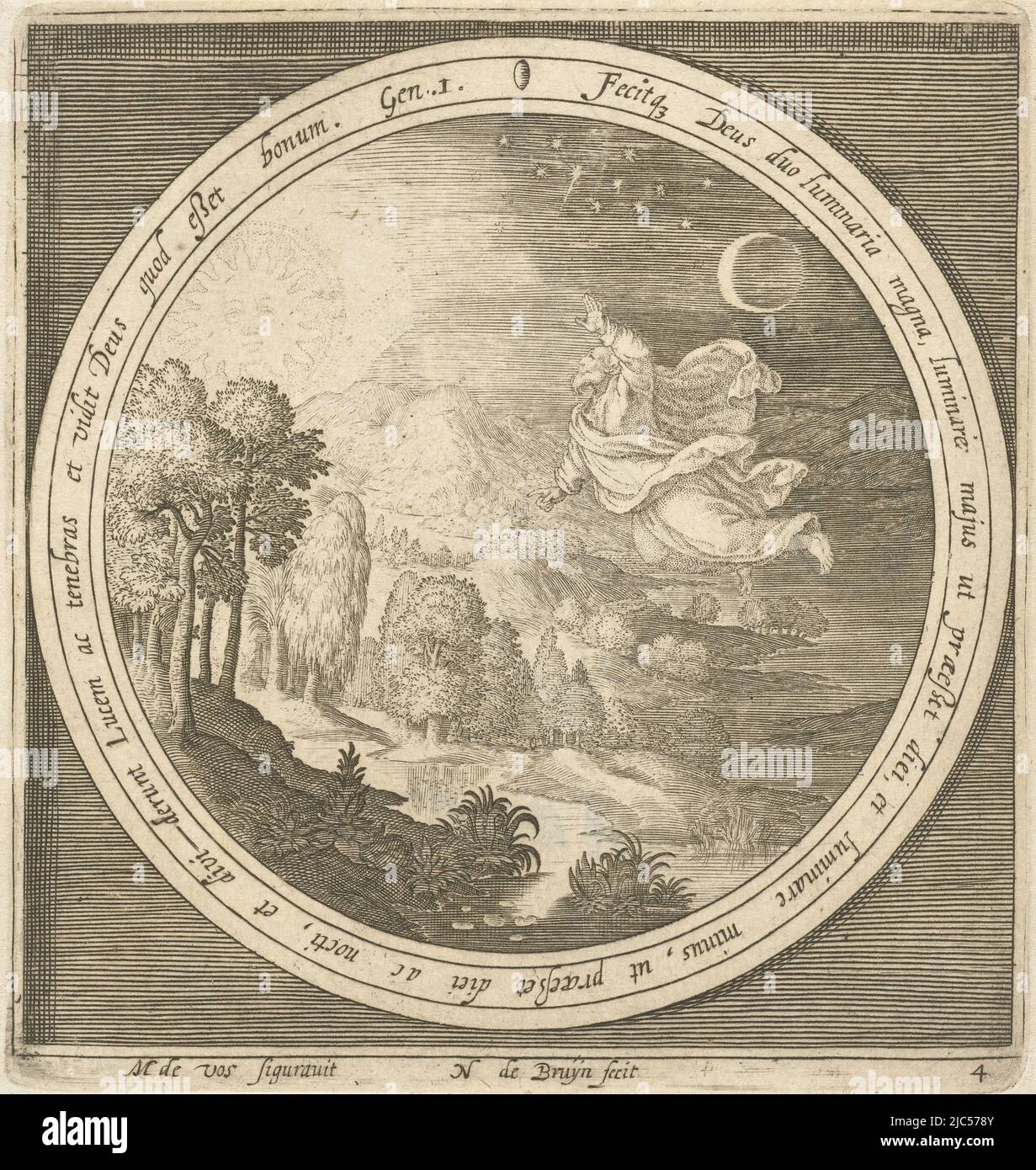 Fourth day of creation: God creates the sun, moon and stars, separating ...