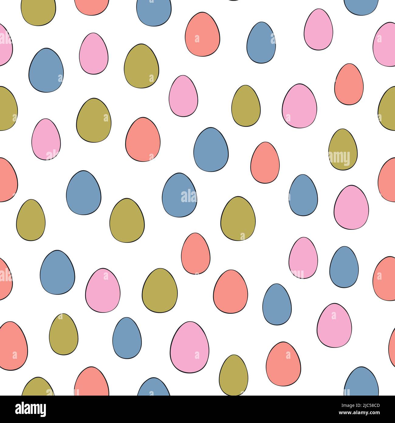 Happy Easter seamless pattern with colorful eggs on white background. Polka dots design for card ...