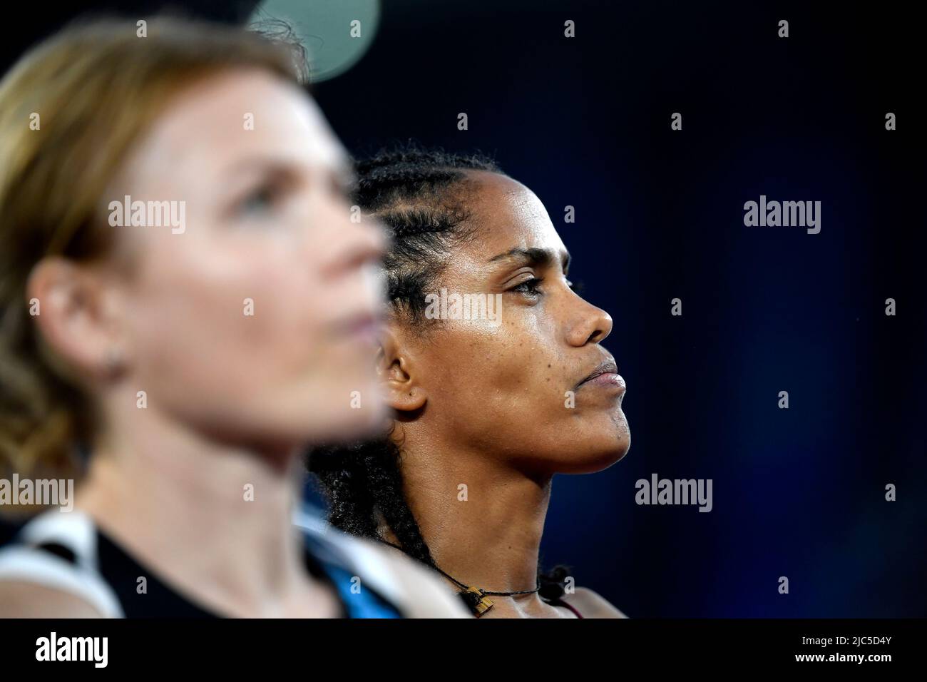Freweyni Hailu of Ethiopia (r) prepares to compete in the 800m women ...