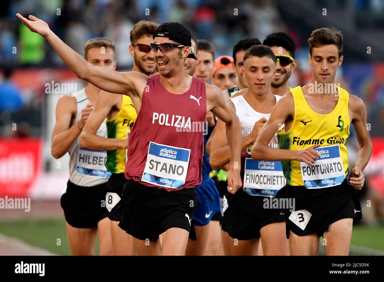 Massimo Stano of Italy reacts as he compete in the 3000m Race Walk Men ...