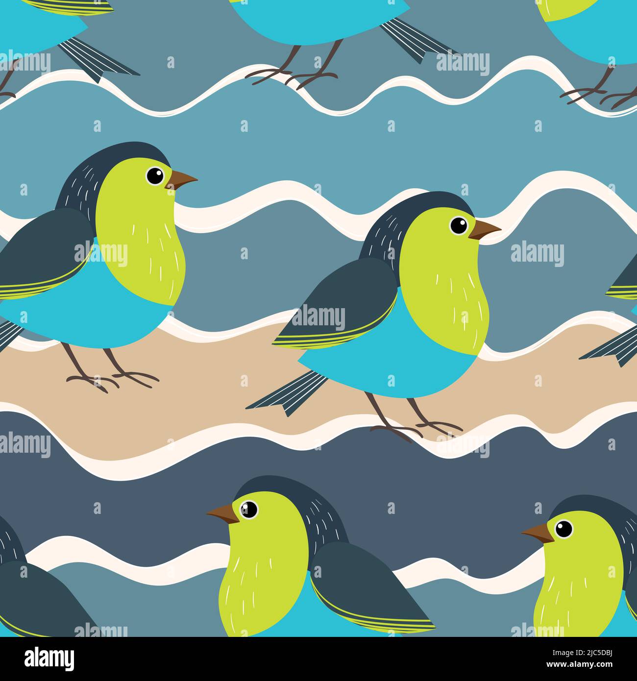 Seamless pattern with funny colorful birds. Color flat vector ...