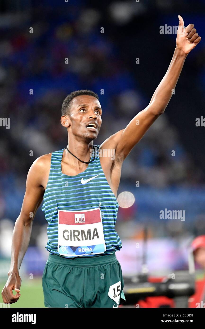 Lamecha Girma of Ethiopia celebrates after compete in the 3000m ...