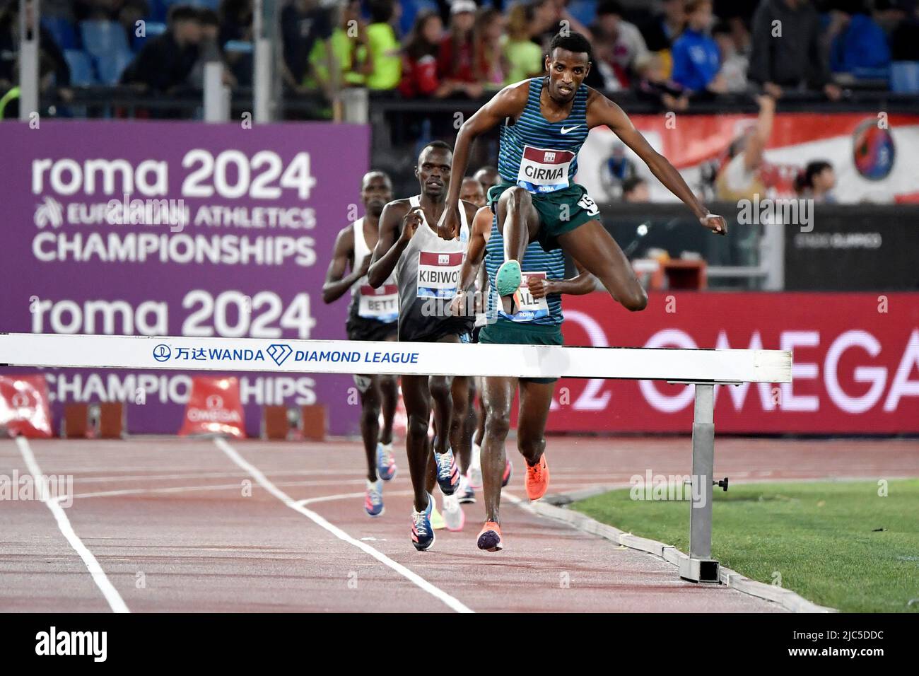 Lamecha Girma of Ethiopia competes in the 3000m steeplechase men during ...