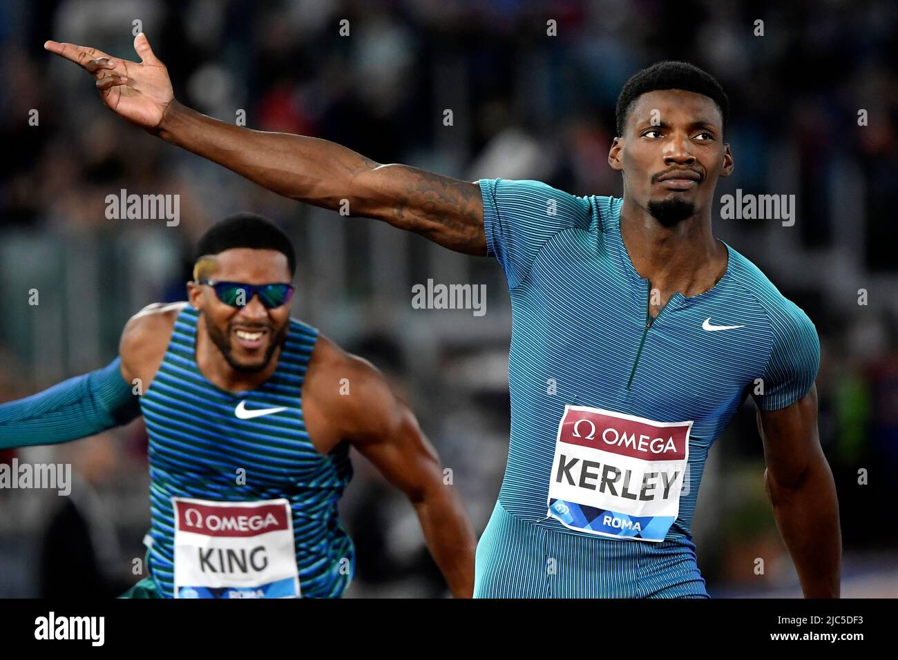 Kyree King of United States and Fred Kerly of United States react after ...