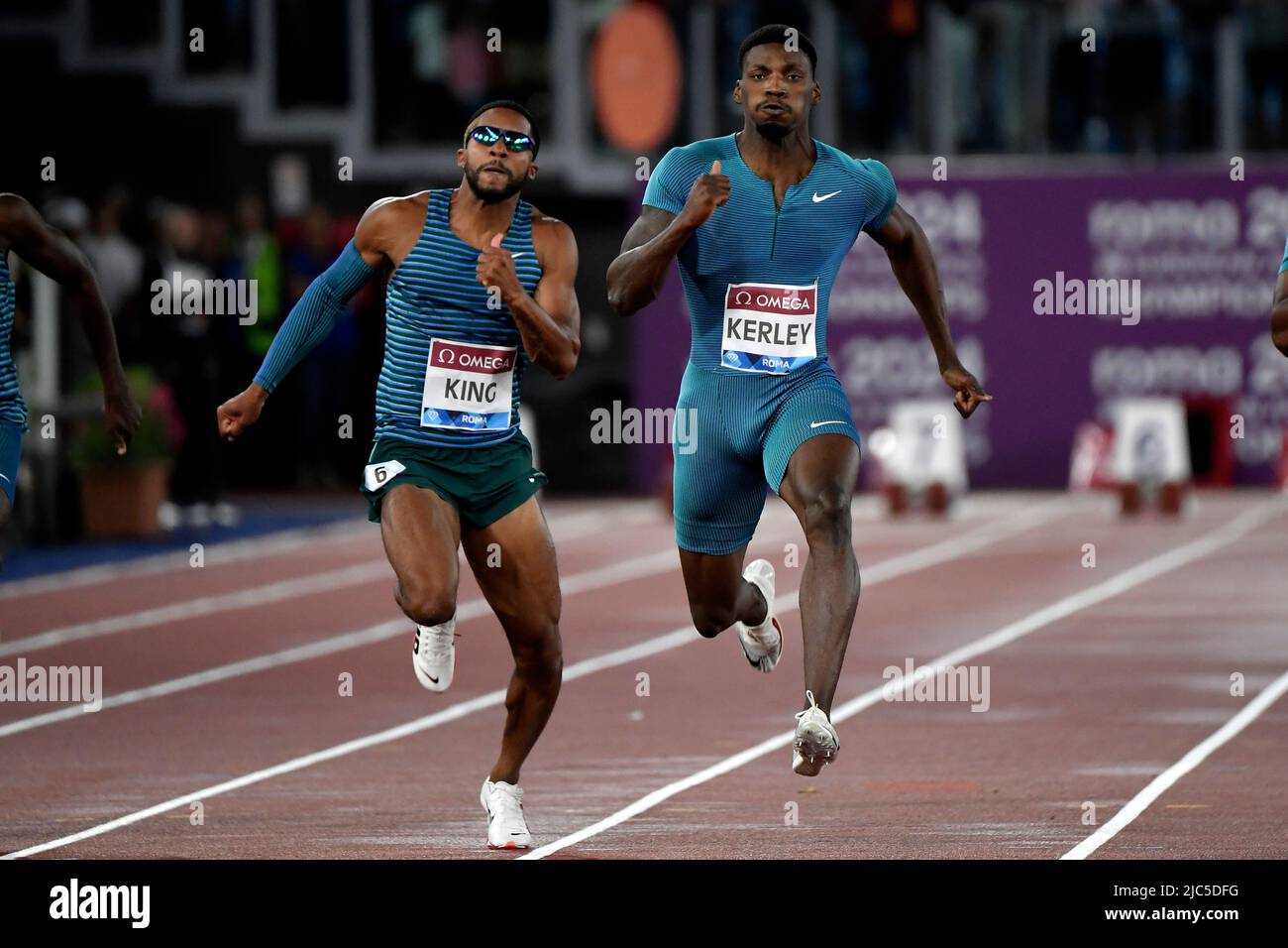 Kyree King of United States and Fred Kerly of United States compete in ...