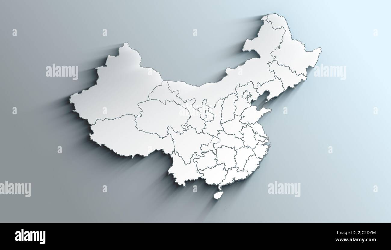 Country Political Geographical Map of China with Provinces with Shadows ...