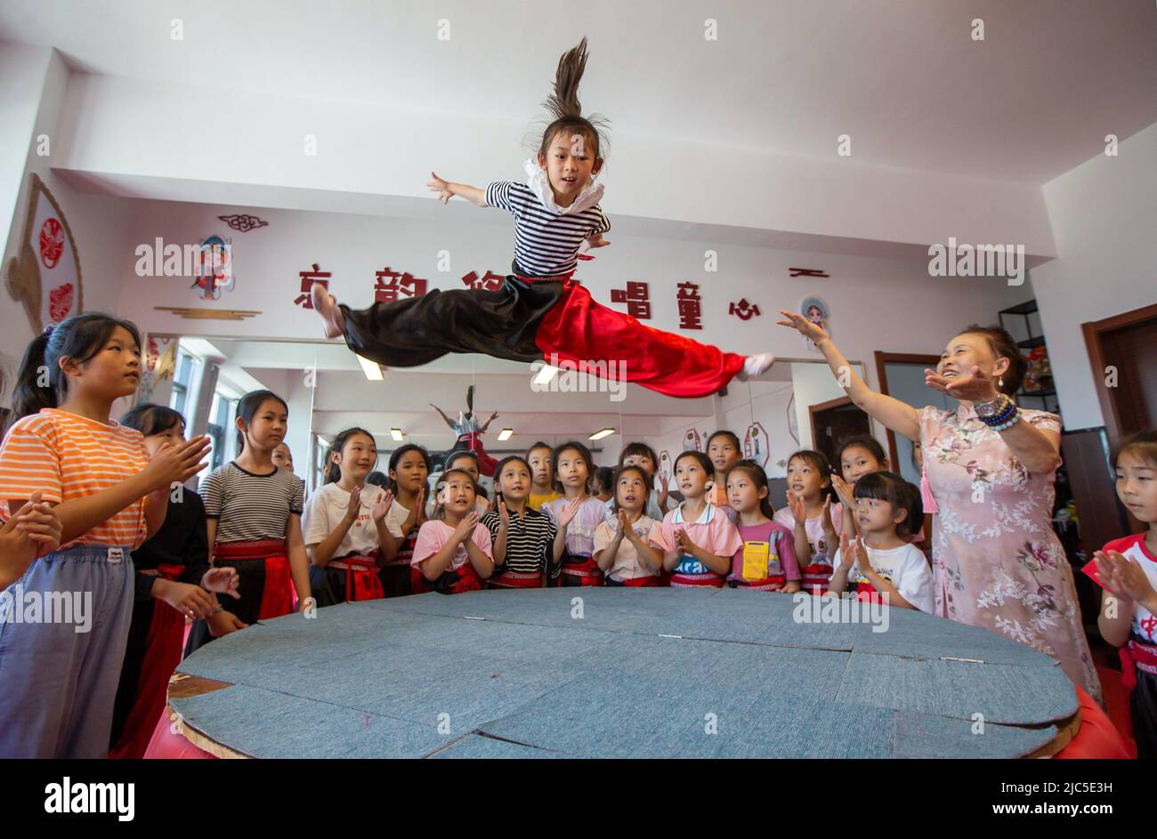HAIAN, CHINA - JUNE 10, 2022 - Children of a Peking Opera club practice ...