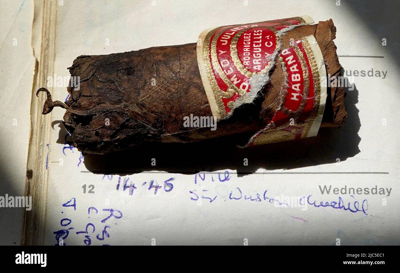 A view of cigar stub smoked by Sir Winston Churchill which is due to be ...