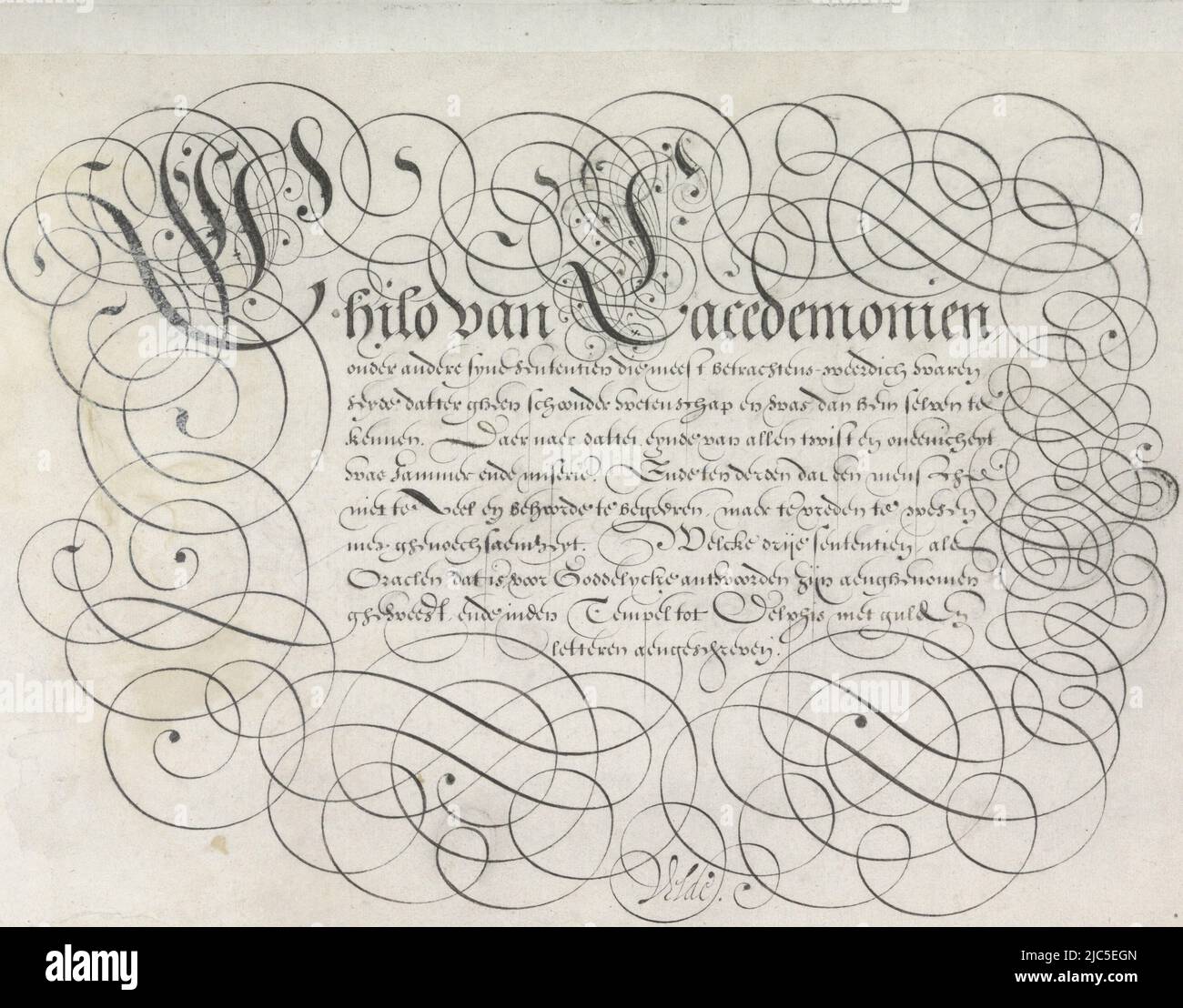 Calligraphic drawing with ornamented initials C and L and ten lines of ...