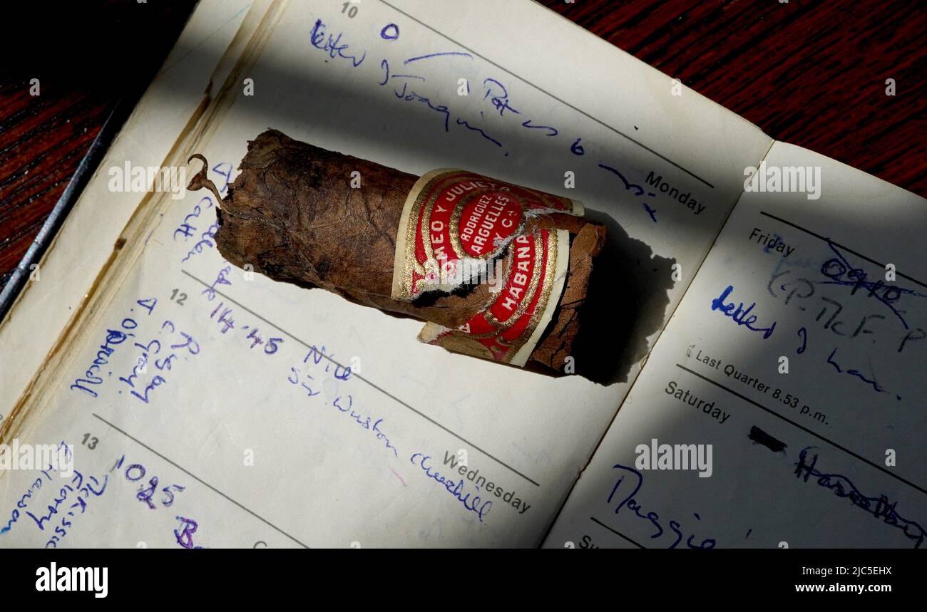 A view of cigar stub smoked by Sir Winston Churchill which is due to be ...