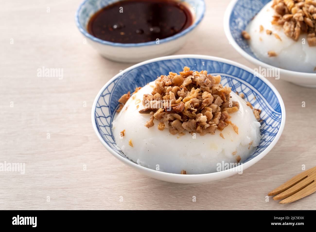 Taiwanese savory rice pudding Wa gui, rice cake with chopped dried ...