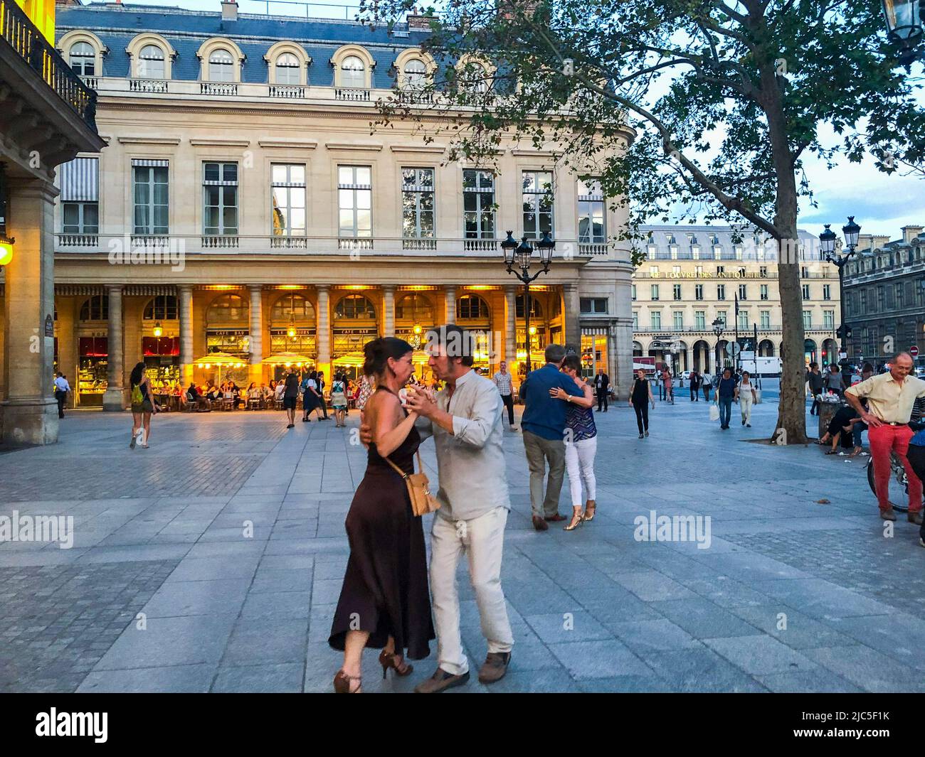 Paris, France, Romantic Couple Dancing on Street, "Place Colette" Town ...