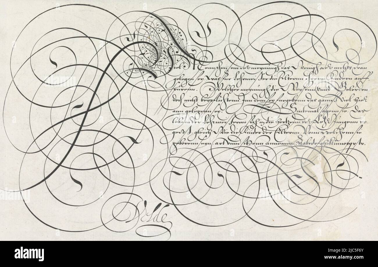 Writing sample with ornamented initial V and eight lines of text in ...