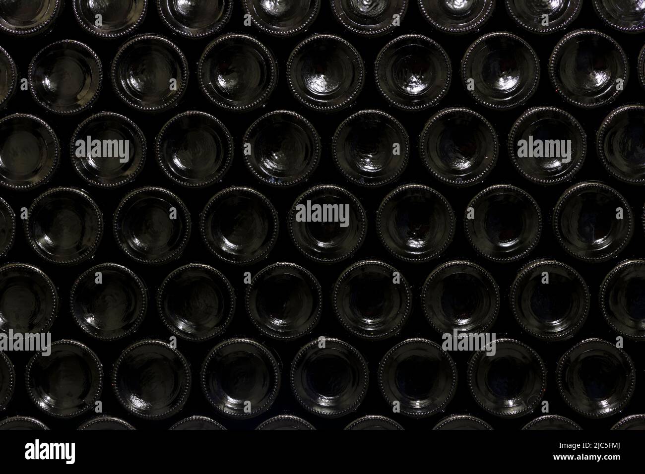 Area of stacked wine bottles in wine cellar, South Moravia Czech ...