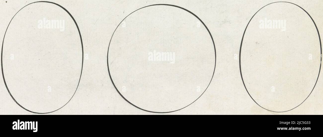 From left to right a standing oval, circle and standing oval. The print ...