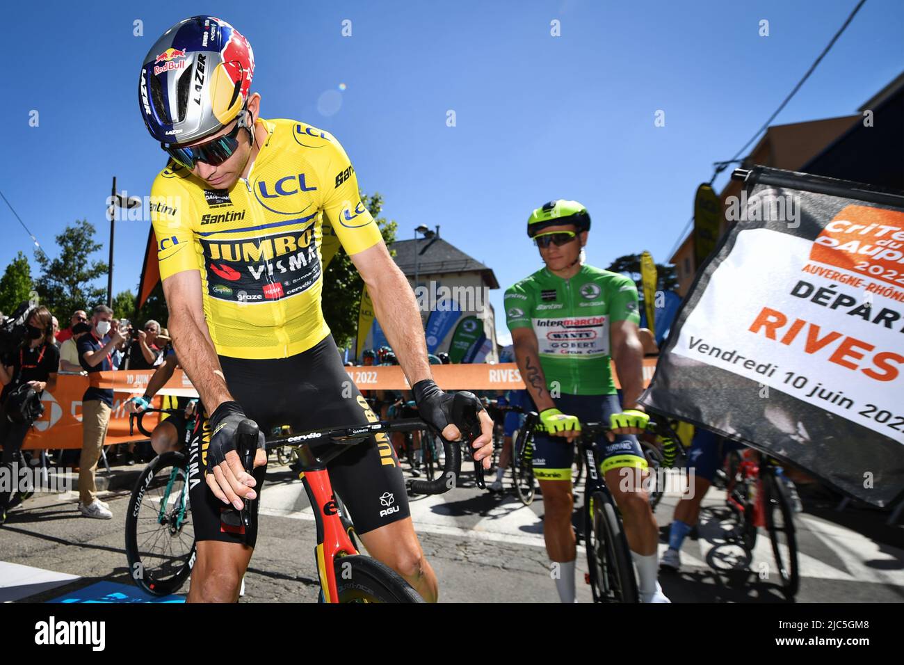 Belgian Wout Van Aert of Team Jumbo-Visma wearing the yellow jersey ...