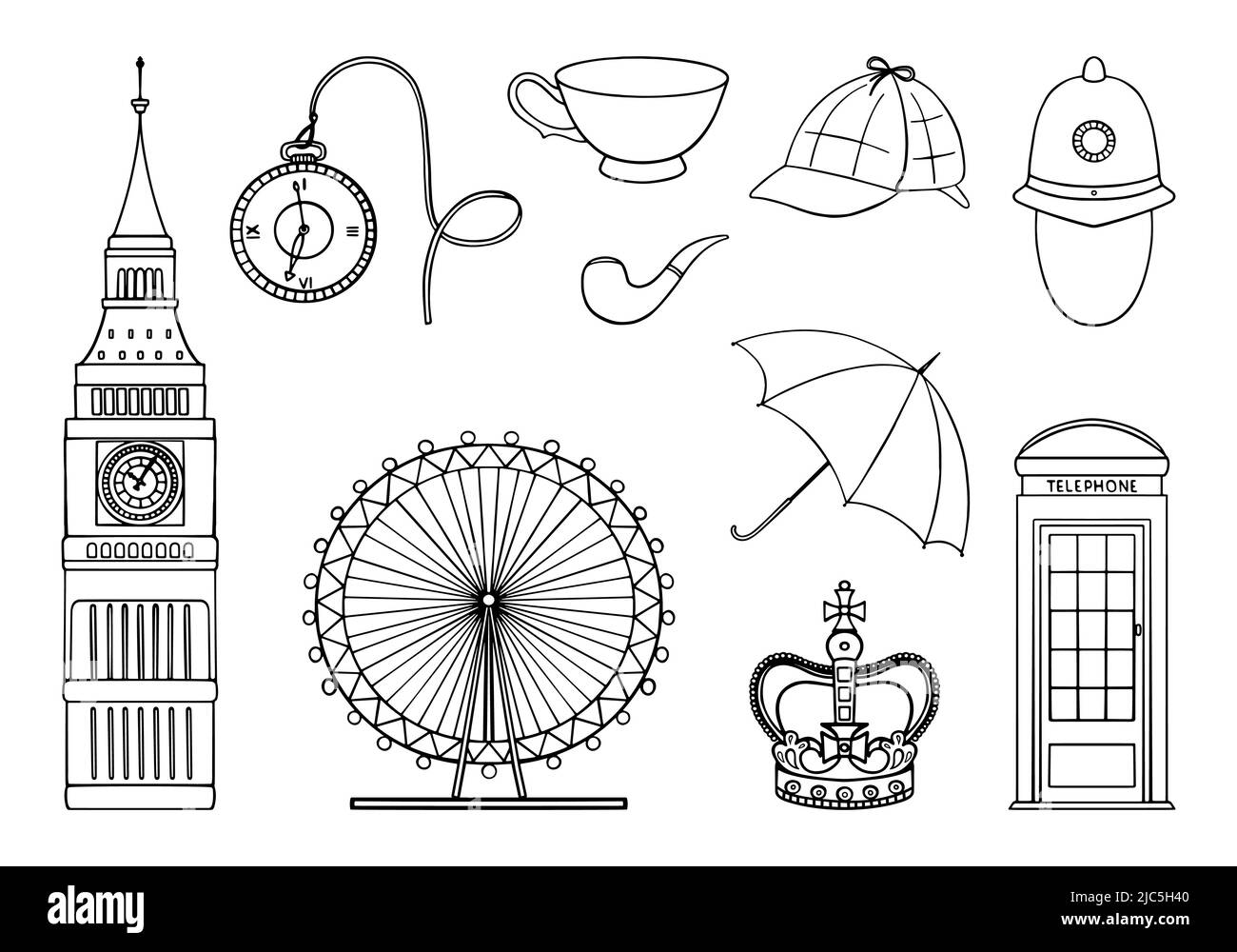 Set of England symbols,landmarks.Travel icons.Hand drawn set. vector ...