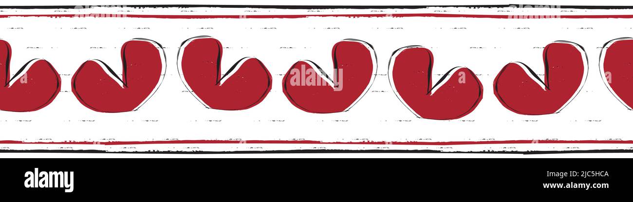 Red hearts and stripes grunge style vector border. Valentine heart ...