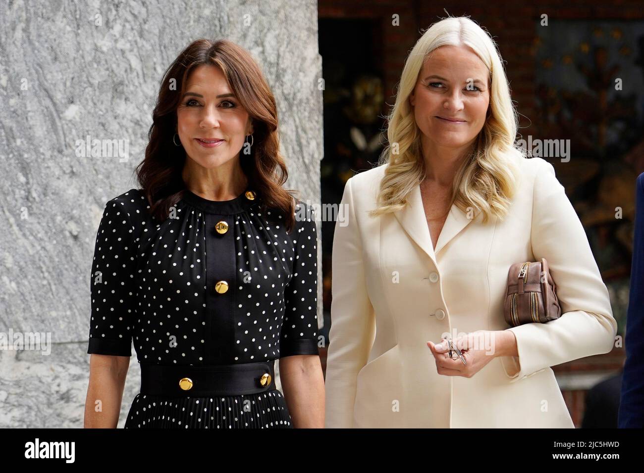 Oslo 20220610.Crown Princess Mary of Denmark and Crown Princess Mette-Marit arrive at a seminar ...