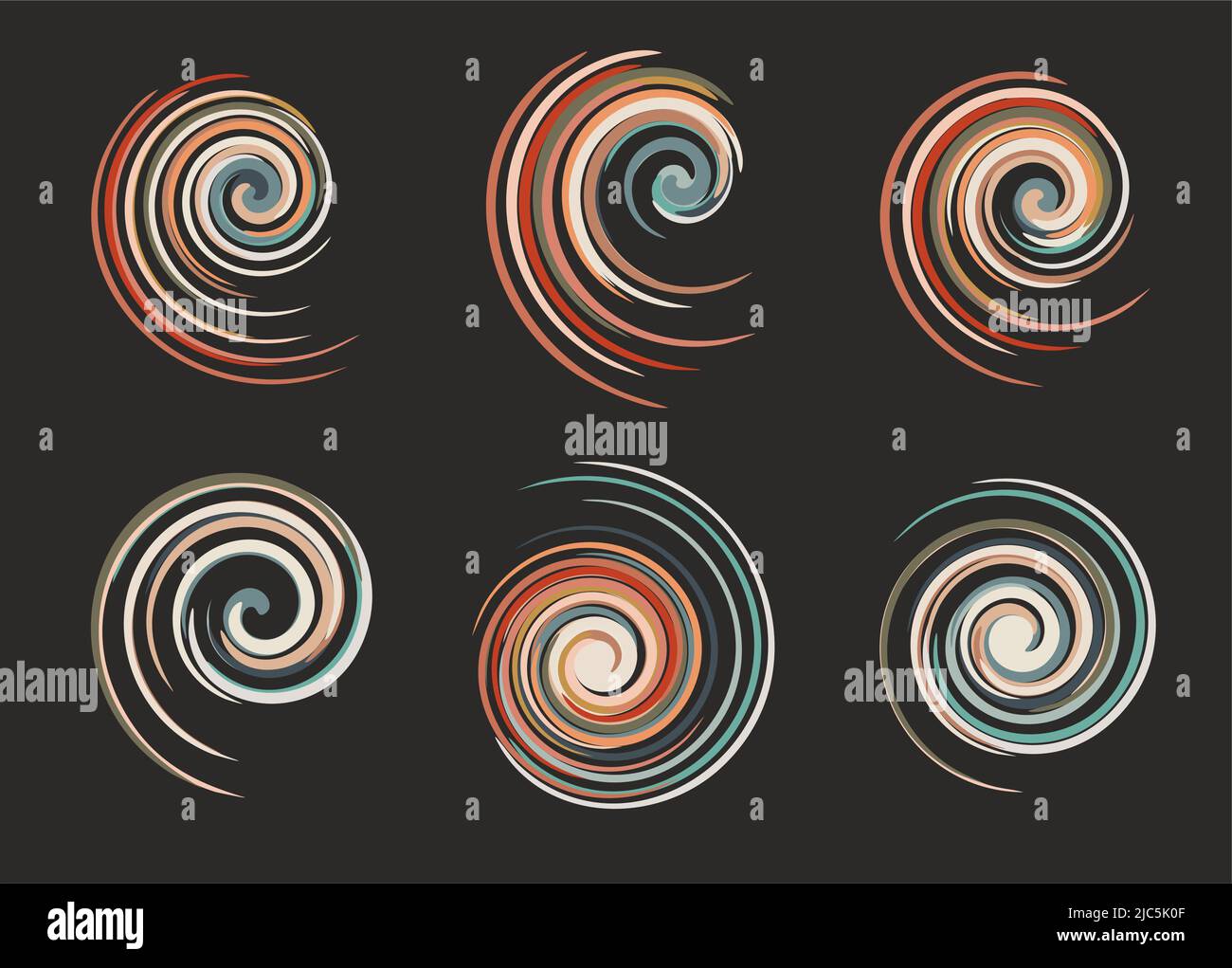 Spiral elements on a black background for your creative ideas. Colorful ...