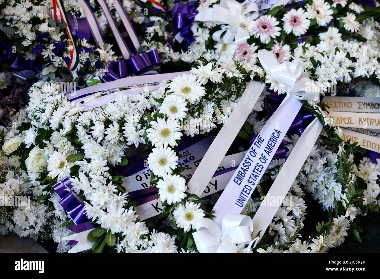 Nicosia, Cyprus. 10th June, 2022. The wreath of the US Embassy is seen ...