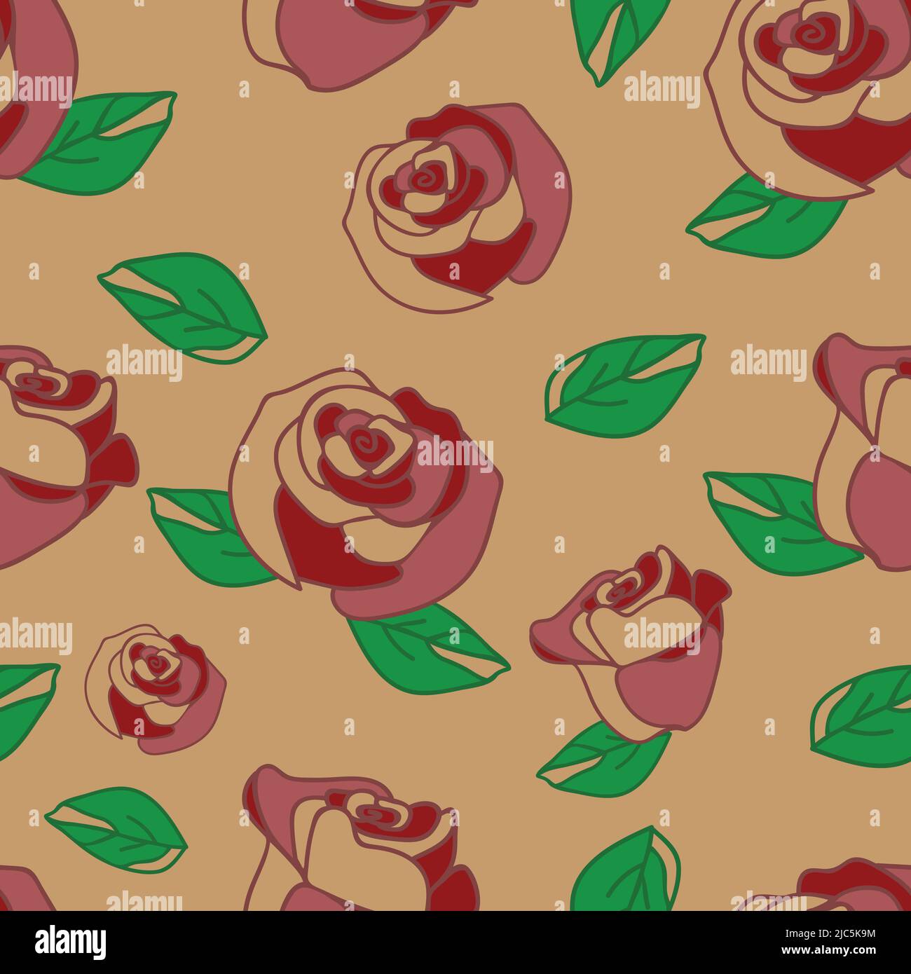 Seamless vector pattern with roses on pink background. Simple floral ...