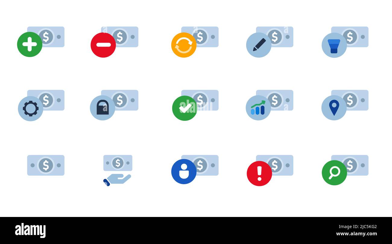 Money cash currency wealth financial dollar icon set collection ...