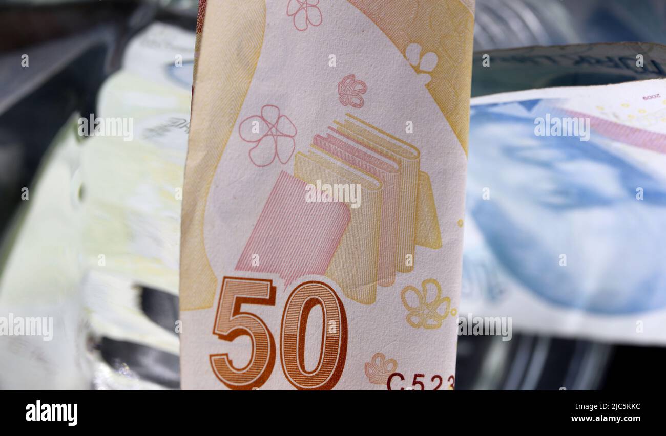 Close-up Turkish lira banknote background stock photo Stock Photo - Alamy
