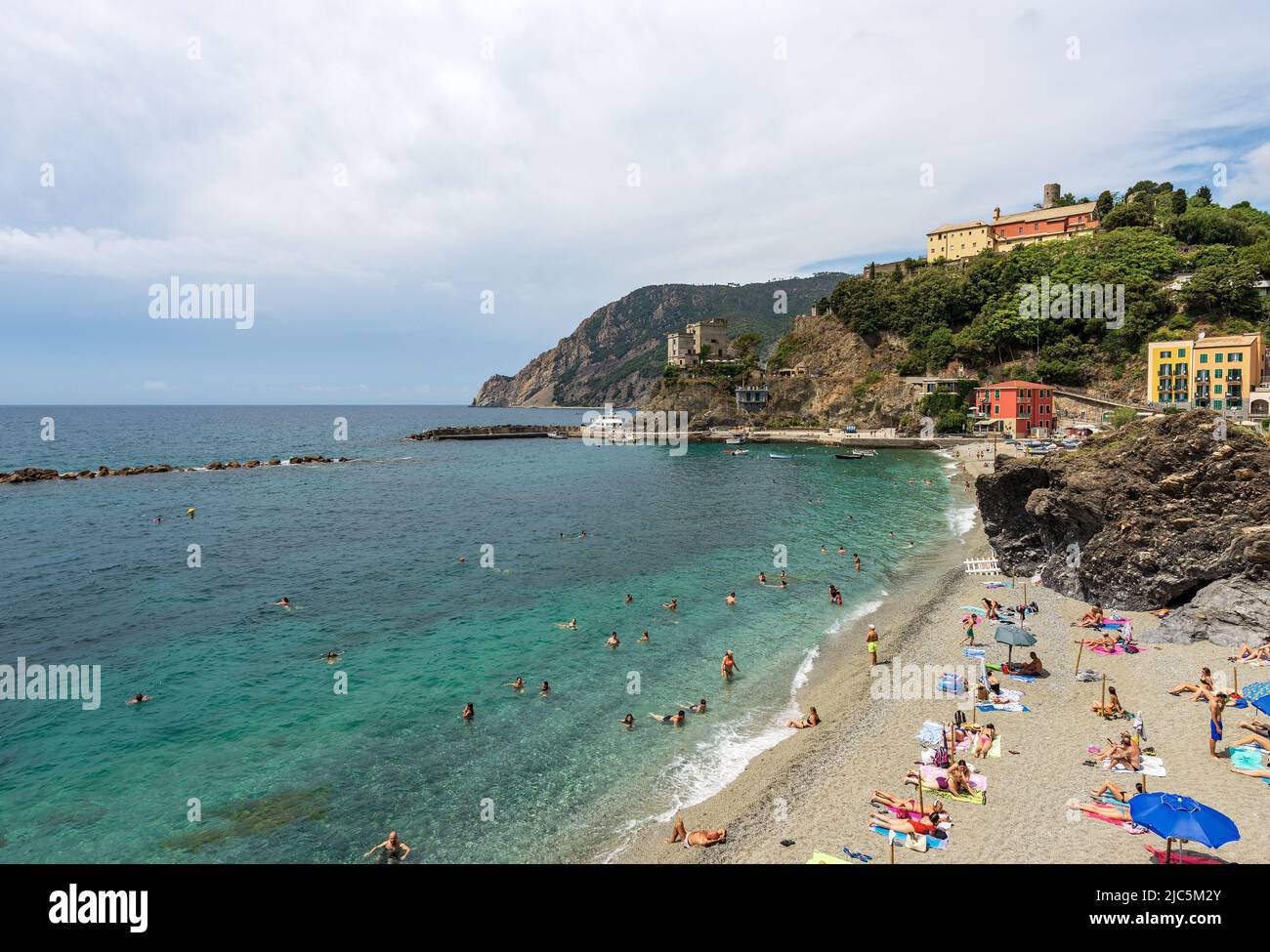 Beach of the Monterosso al Mare village, Tourist resort on the coast of ...