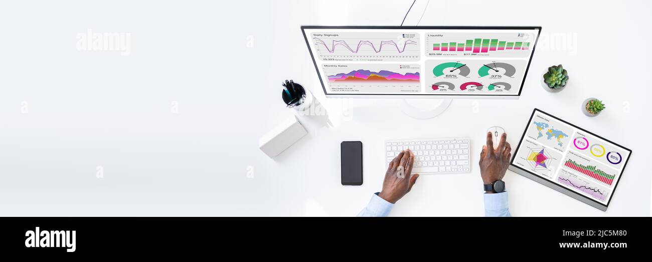 Predictive Business Analytics. African American Analyst Using Computer ...