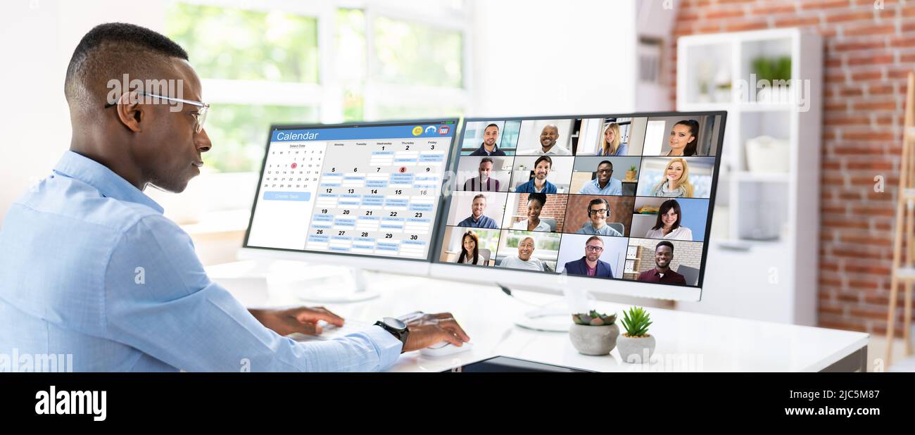 Remote Online Video Conferencing On Desktop Computer. HR Using Calendar ...