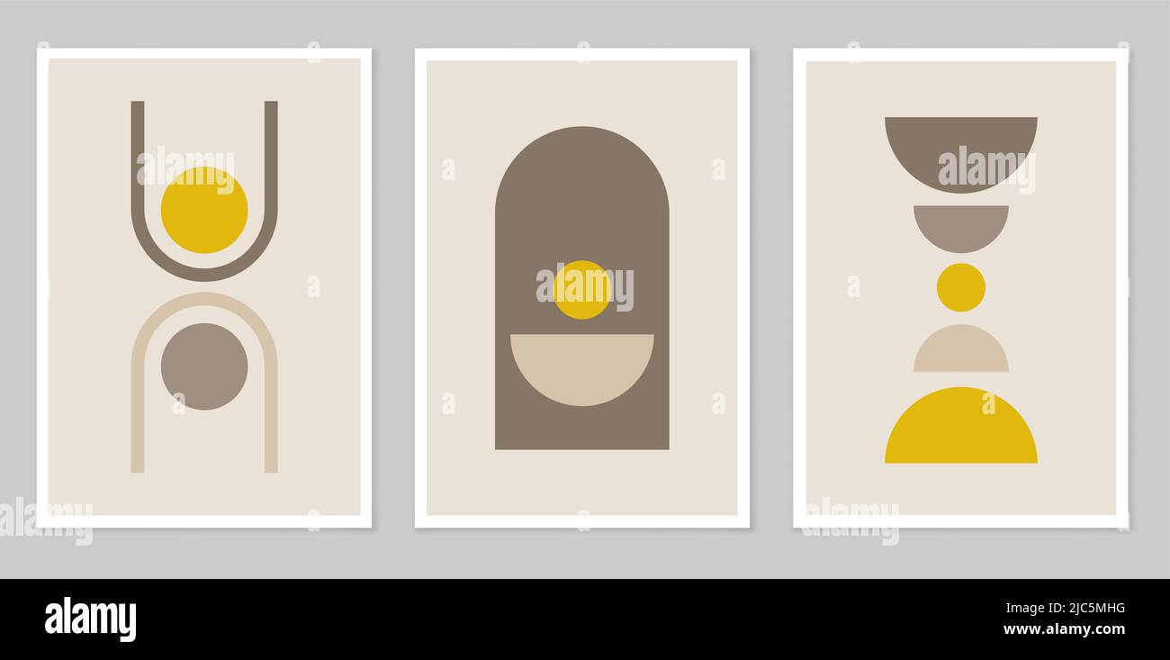Vector illustration. Boho style. A set of abstract posters. Mid-century ...