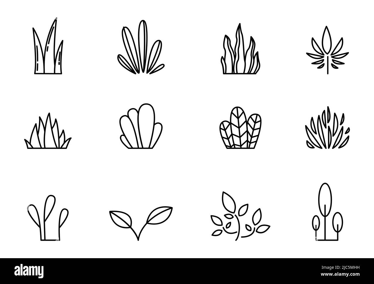Plant icons. Set of various plants. Collection of linear icons of ...