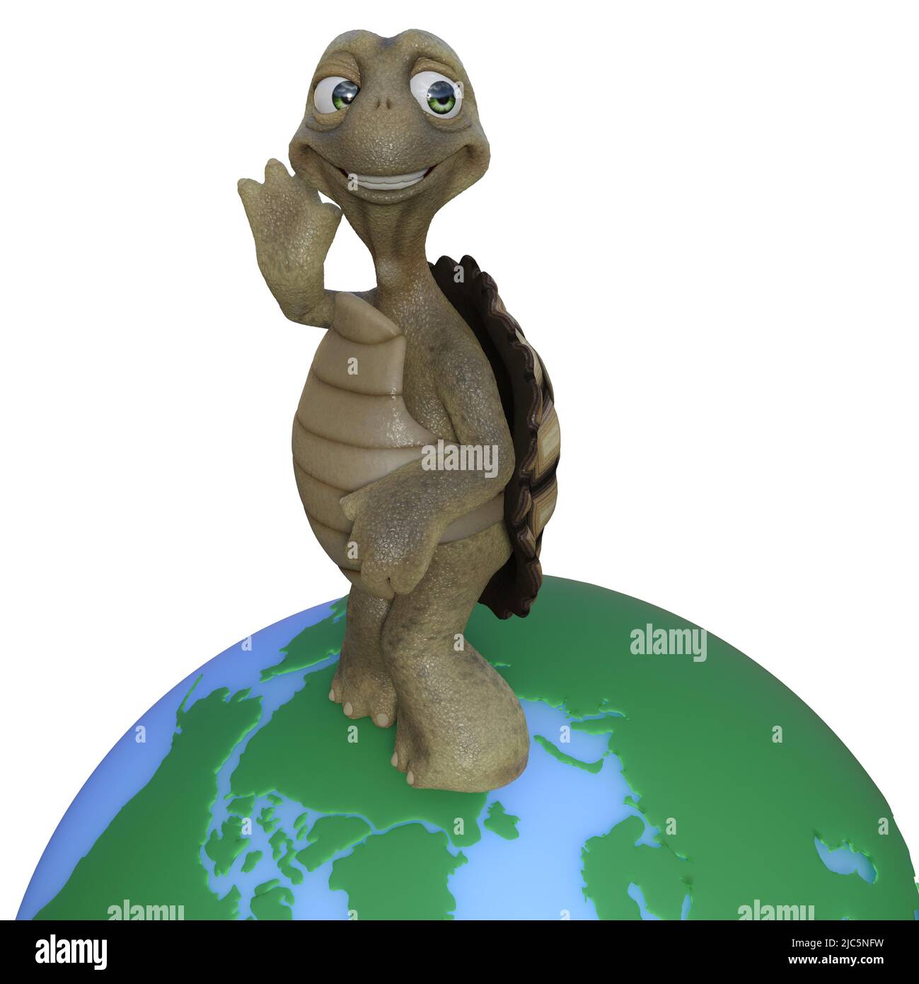 3D-illustration of a cute and funny cartoon tortoise standing fpr ...