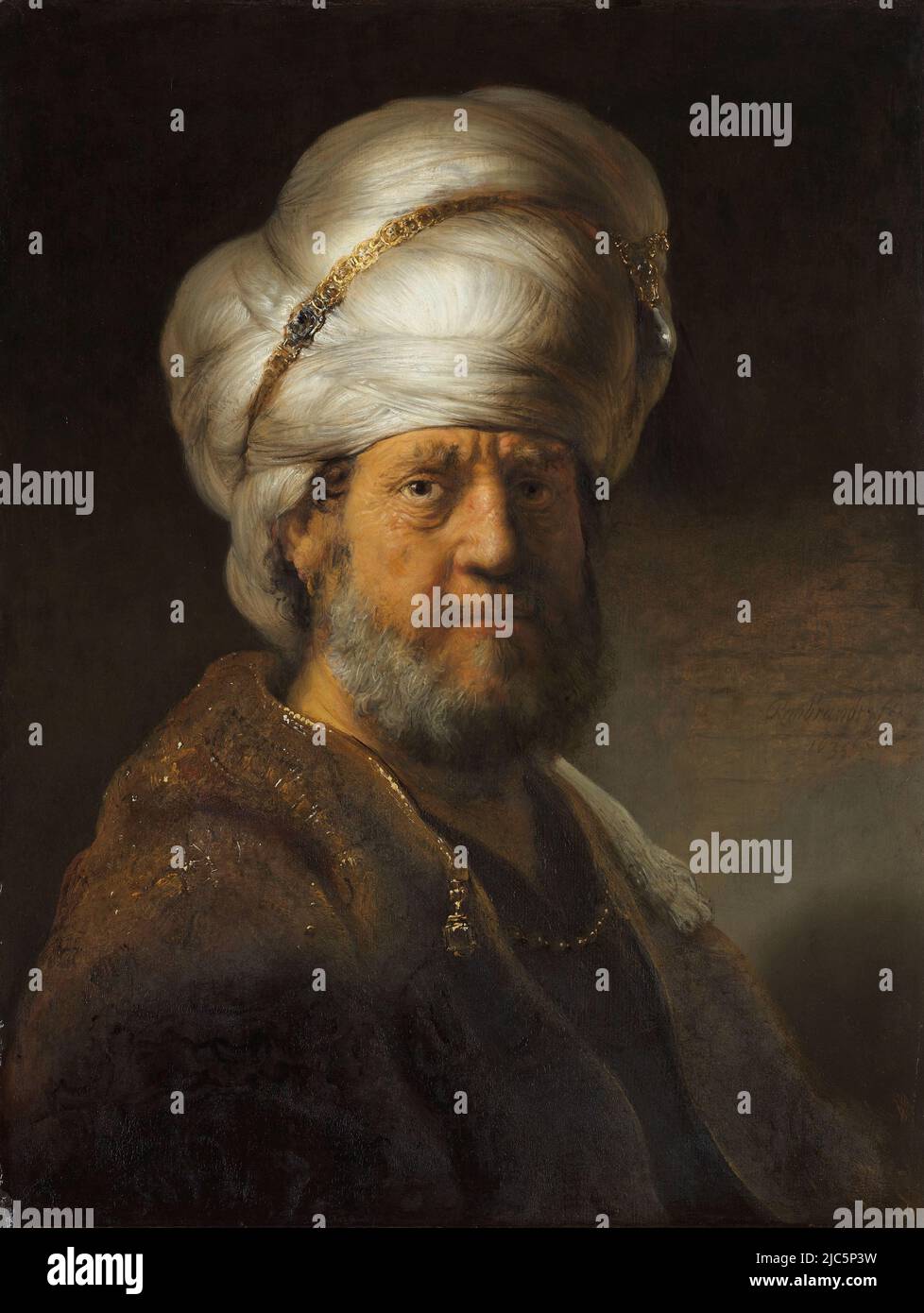 Man in Oriental Clothing, Rembrandt van Rijn, 1635 oil on panel, h 72cm ...