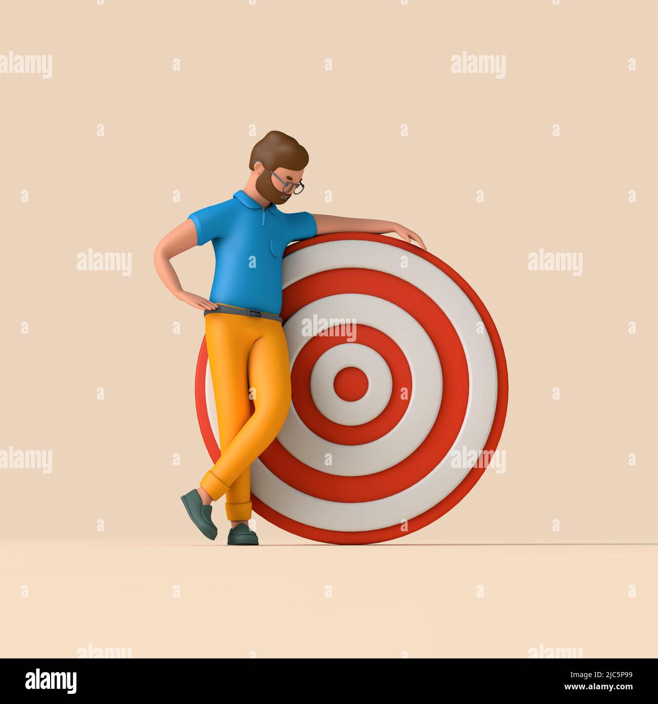 Business man standing next to a target. Personal goals concept. 3D ...