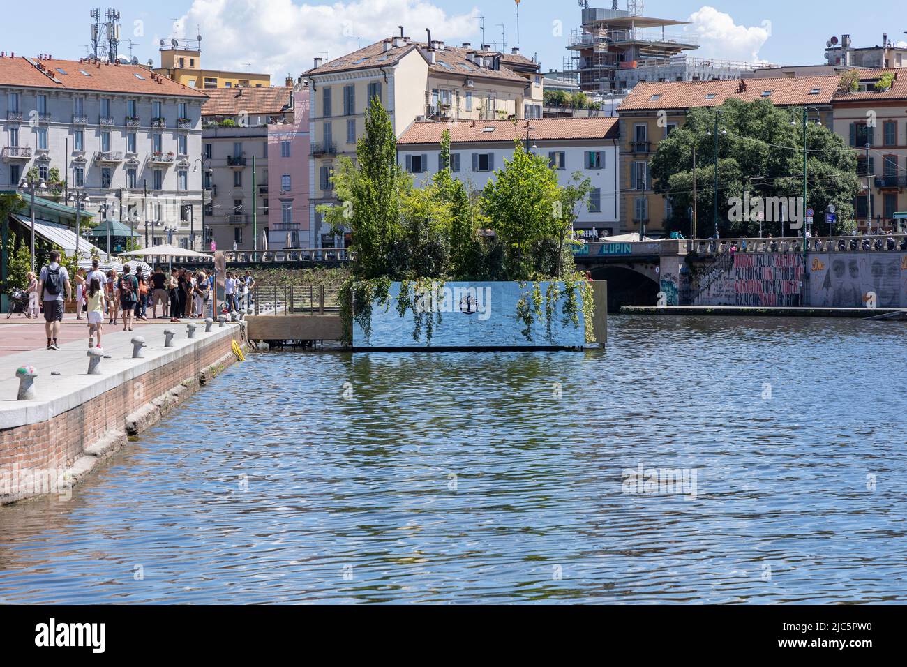 Milan, Italy - june 9 2022 - Darsena Navigli - Floating forest project ...