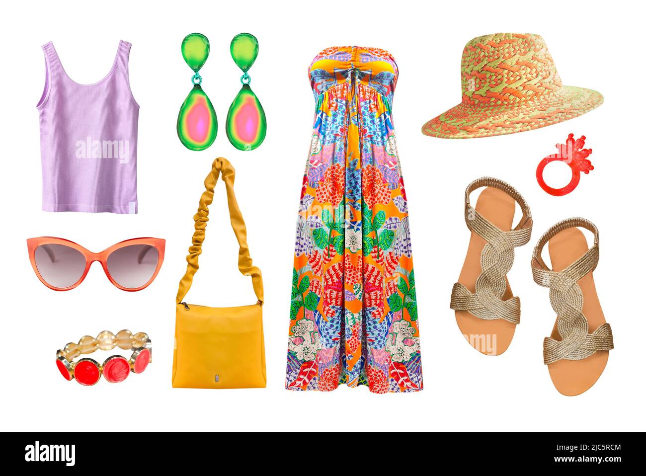 Summer clothing female set. Women clothes isolated. Bright,beautiful ...