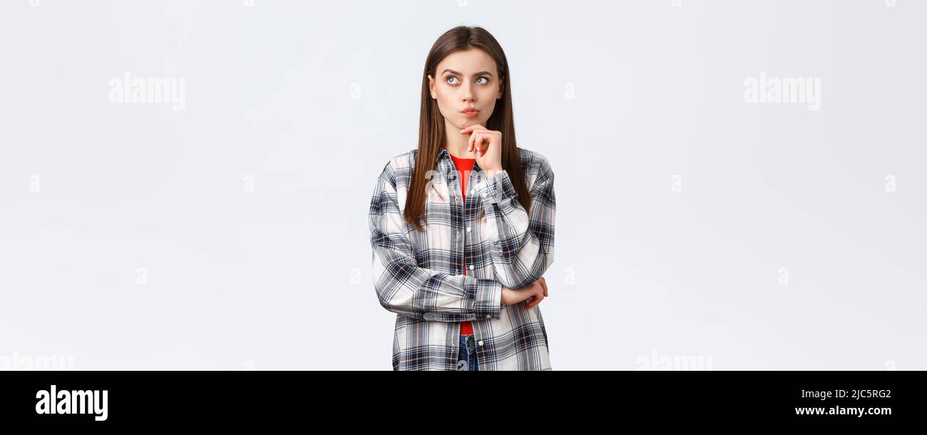 Lifestyle, different emotions, leisure activities concept. Smart woman ...